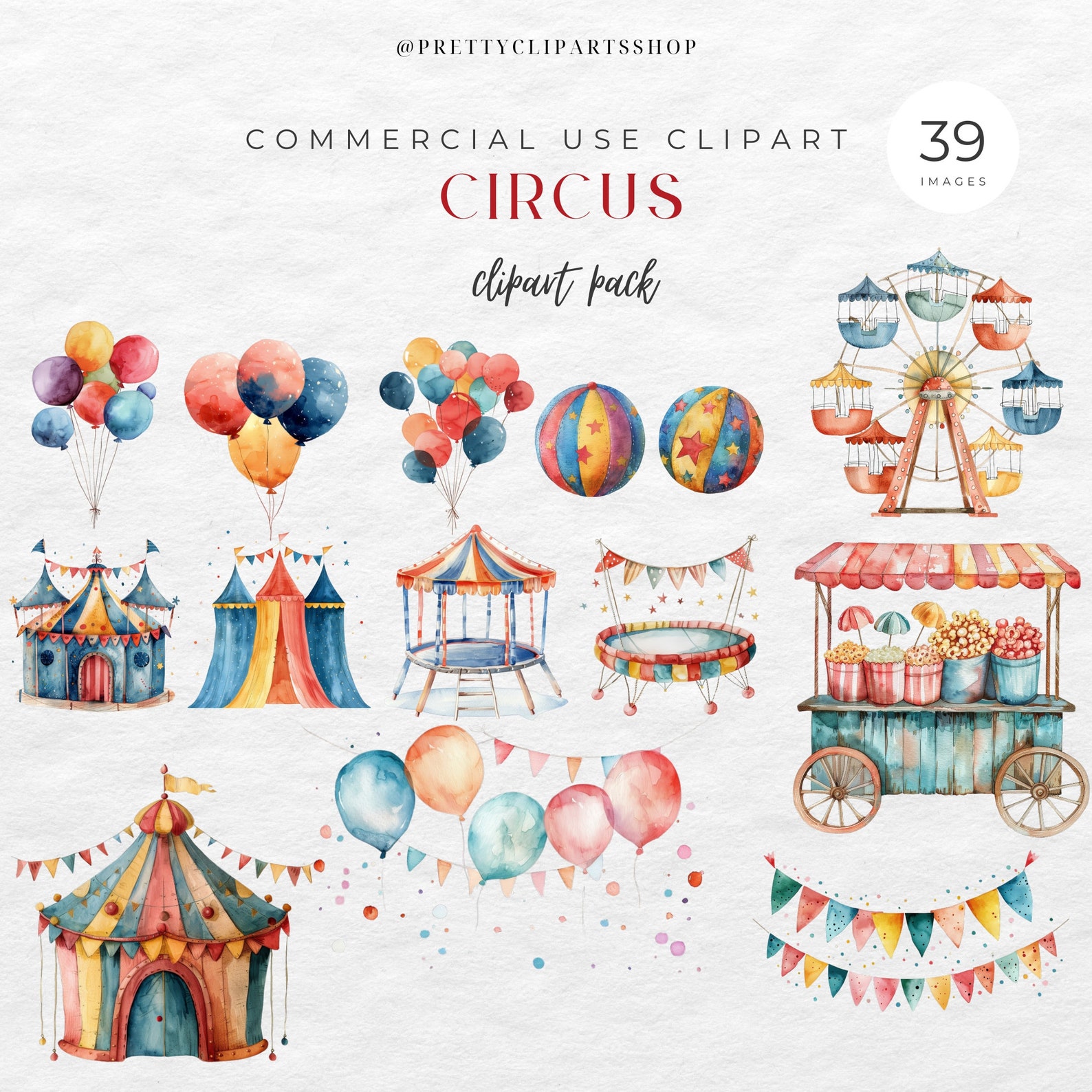 Cute Circus Watercolor Clipart, Clown Core, Colorful Nursery Decor ...