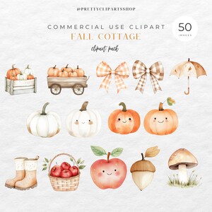 Fall Cottagecore Clipart: Watercolor Pumpkins, Animals, Florals (PNG ...