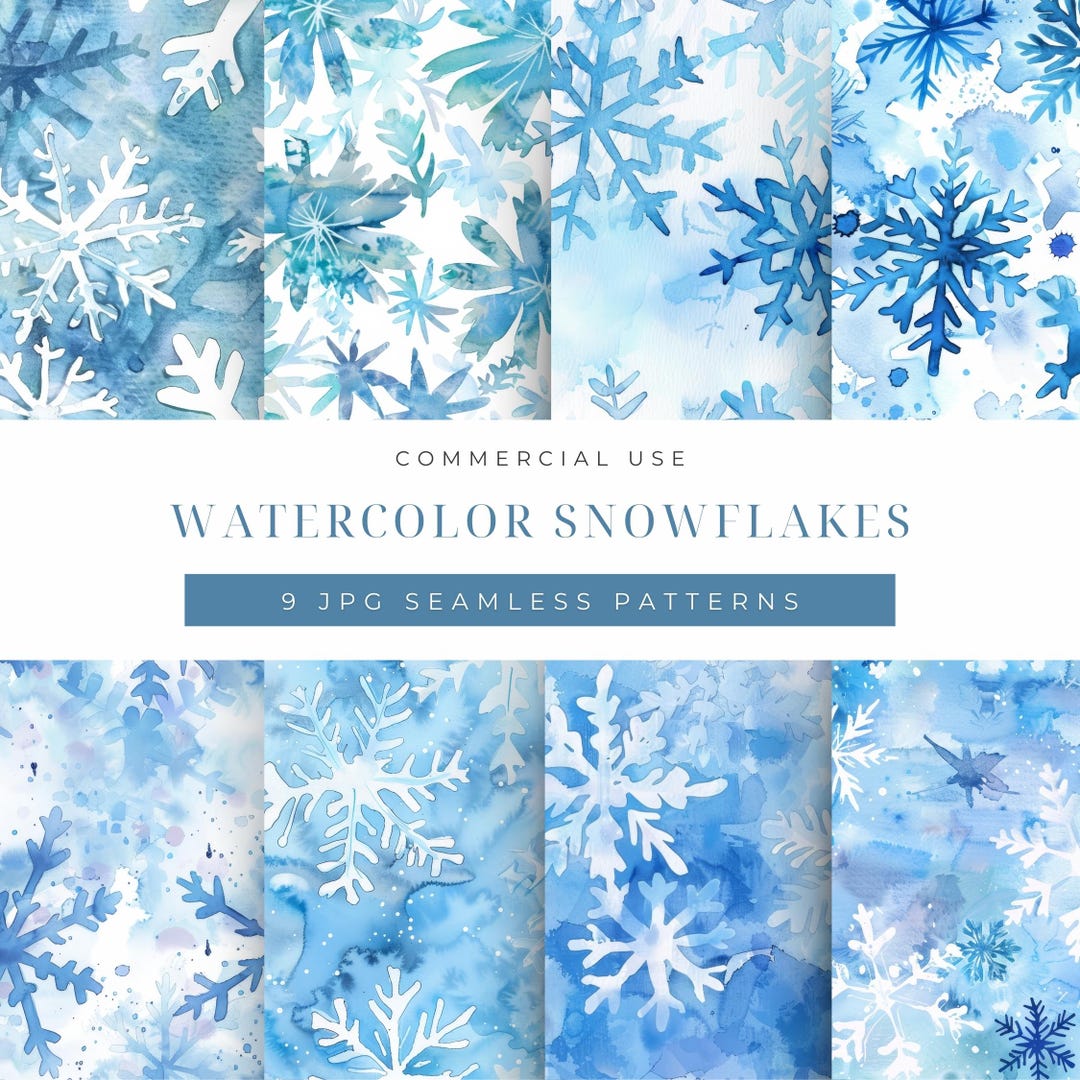 9 Watercolor Snowflakes Seamless Pattern for Commercial Use, Watercolor ...