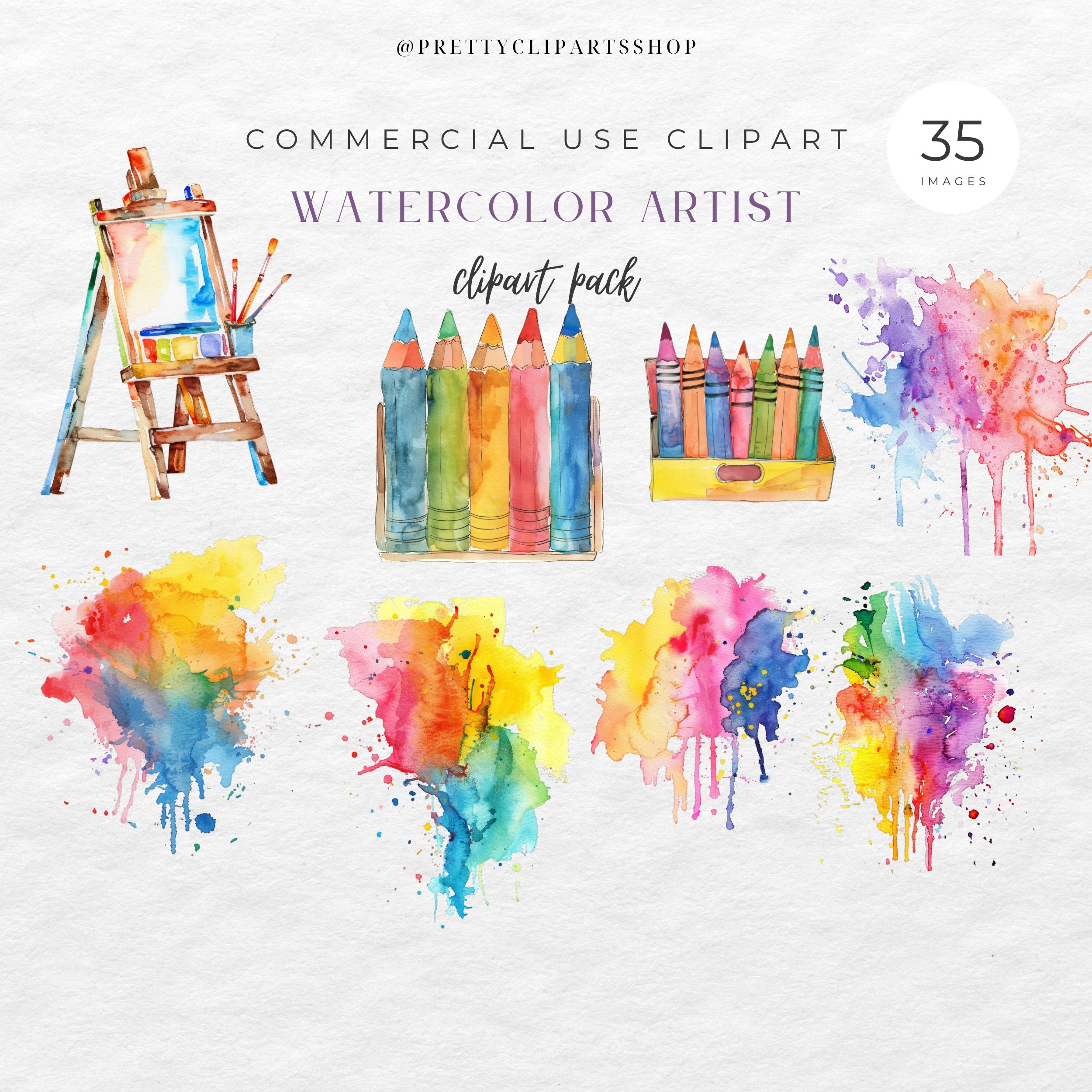Watercolor Artist Clipart Bundle Set for Commercial Use, Crayons ...