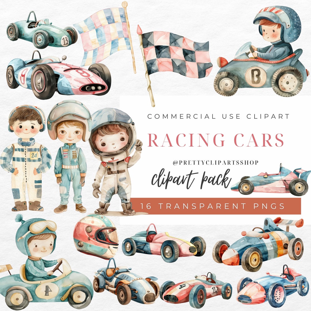 Race Car Watercolor Clipart, Nursery Decor, Baby Shower Cliparts ...