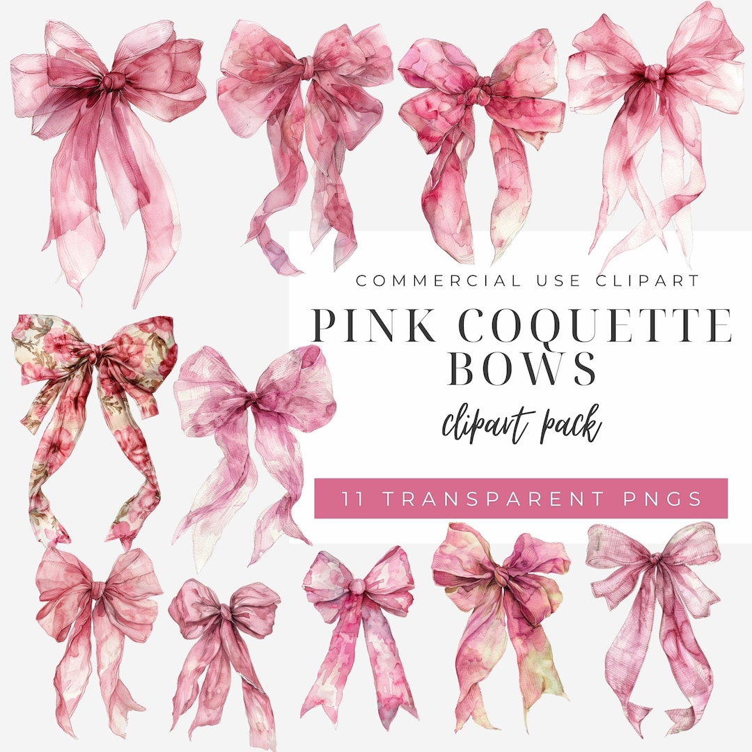 Watercolor Pink Bows PNG, Coquette Home Decor, Girly Girl Pink Bow ...
