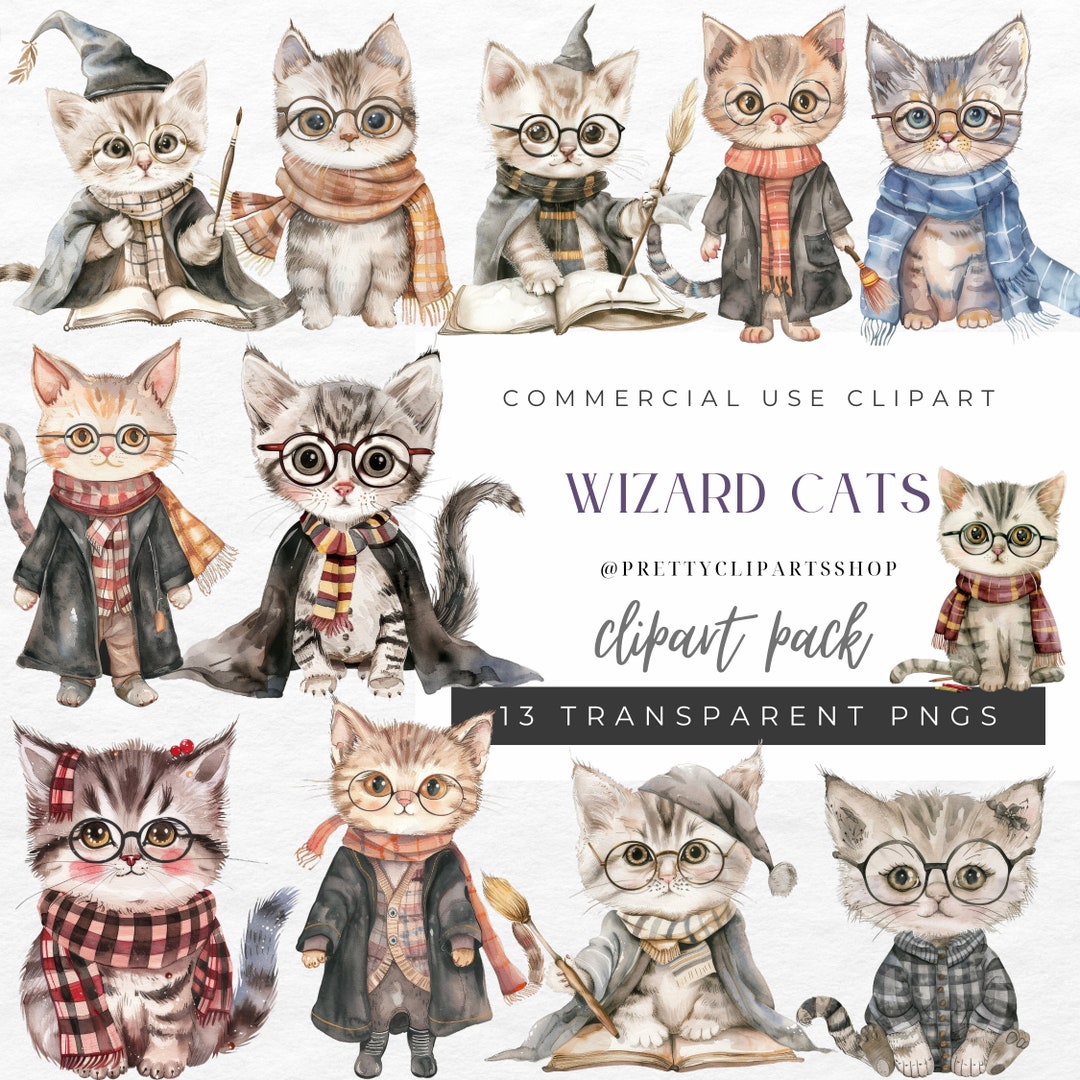 Wizard Cats Watercolor PNG Cliparts for Commercial Use, Halloween ...