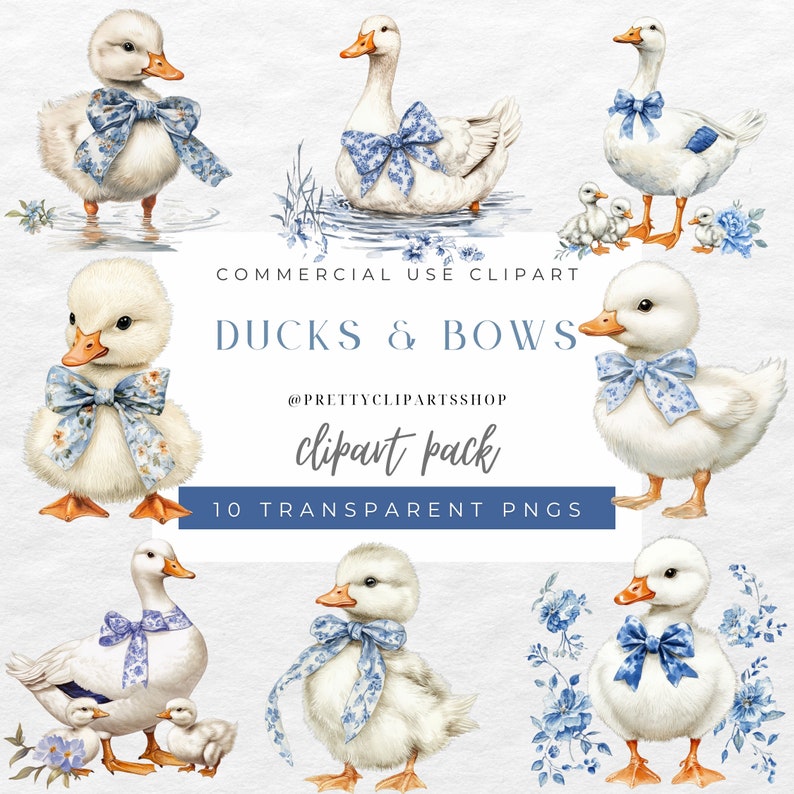 Cute Ducks Chinoiserie Bow Coquette Cliparts Blue Toile PNG Dusty Blue ...