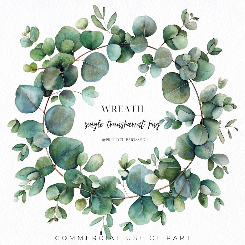 Eucalyptus Wreath, Eucalyptus Clipart, Watercolor Clipart, Greenery ...