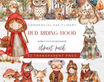 Little Red Riding Hood Clipart, Fairytale Clipart, Woodland, Cute ...