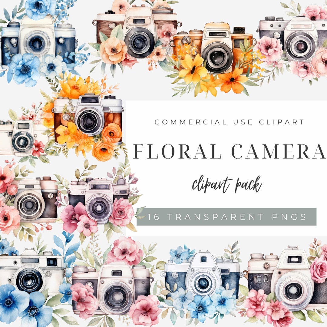 Floral Camera Cliparts, Watercolor Floral Camera PNG, Camera PNG ...