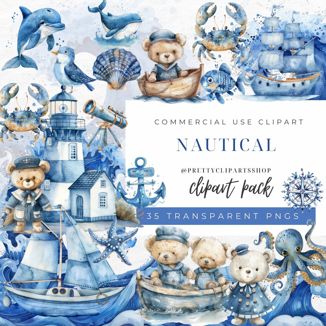 Baby Boy Nautical Clipart Set, Teddy Bear Nursery Clipart, Baby Sailor ...