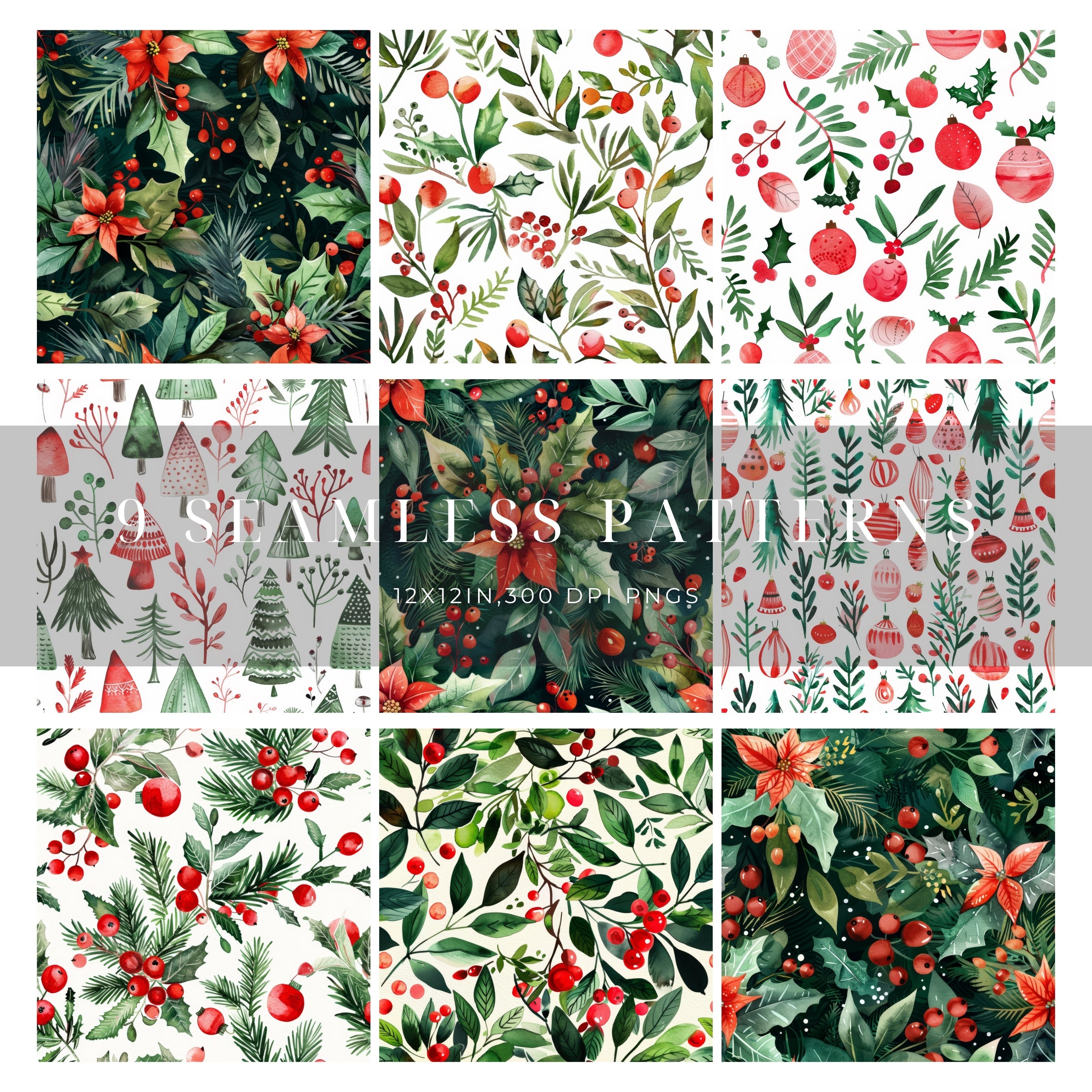 9 Christmas Floral Seamless Pattern Printable Scrapbook Paper for ...