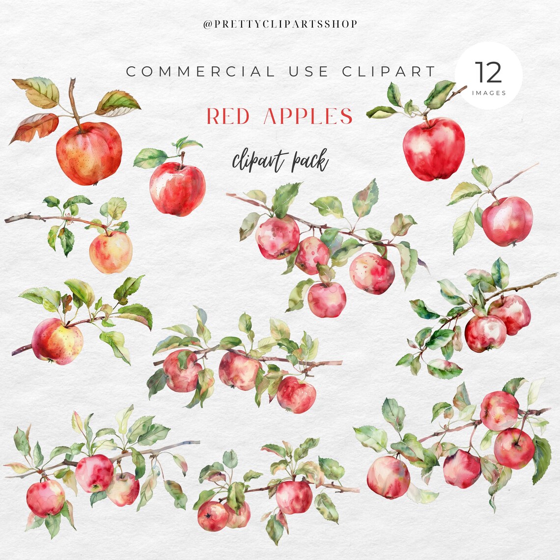 Watercolor Red Apple Clipart for Commercial Use, Transparent PNG ...