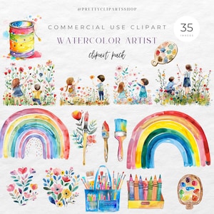 Watercolor Artist Clipart Bundle Set for Commercial Use, Crayons ...