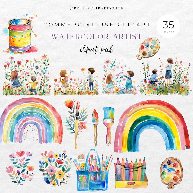 Watercolor Artist Clipart Bundle Set for Commercial Use, Crayons ...