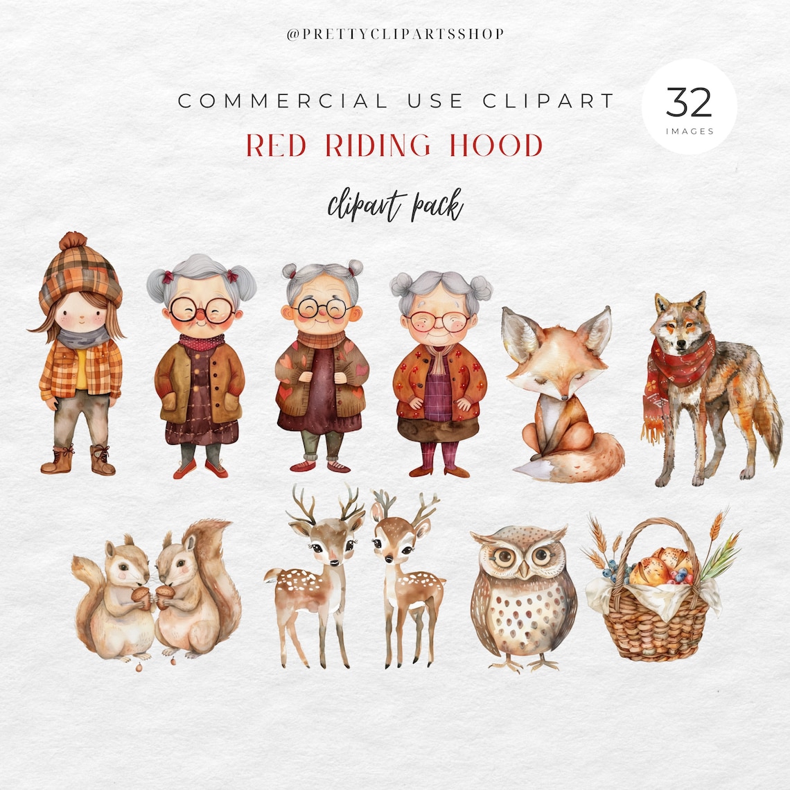 Little Red Riding Hood Clipart, Fairytale Clipart, Woodland, Cute ...