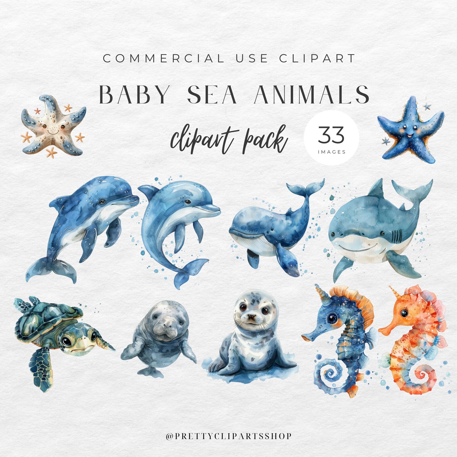 Baby Sea Animals Nursery PNG Cliparts, Watercolor Clipart, Commercial ...