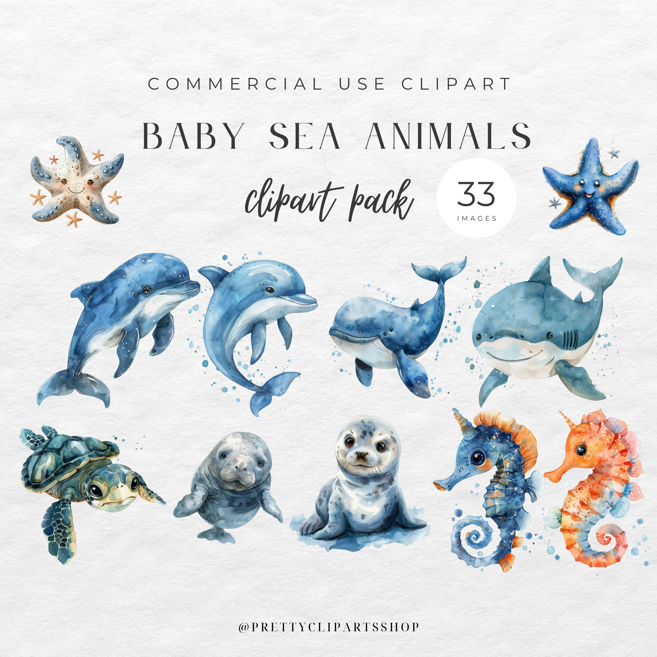 Baby Sea Animals Nursery PNG Cliparts, Watercolor Clipart, Commercial ...