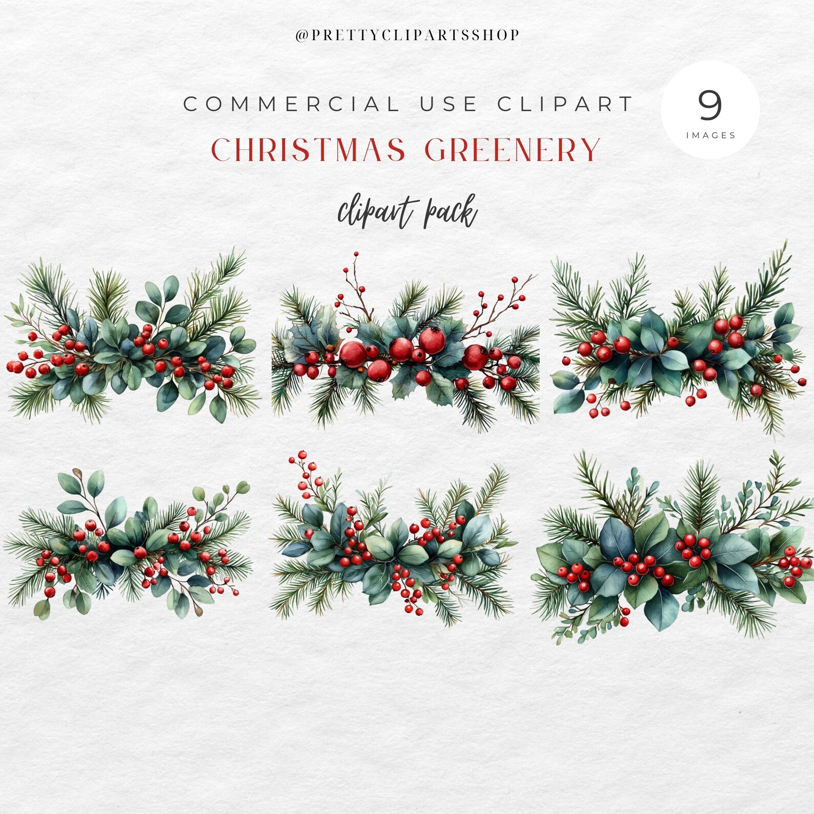 Watercolor Christmas Greenery Clipart: Holiday Foliage PNG (digital ...