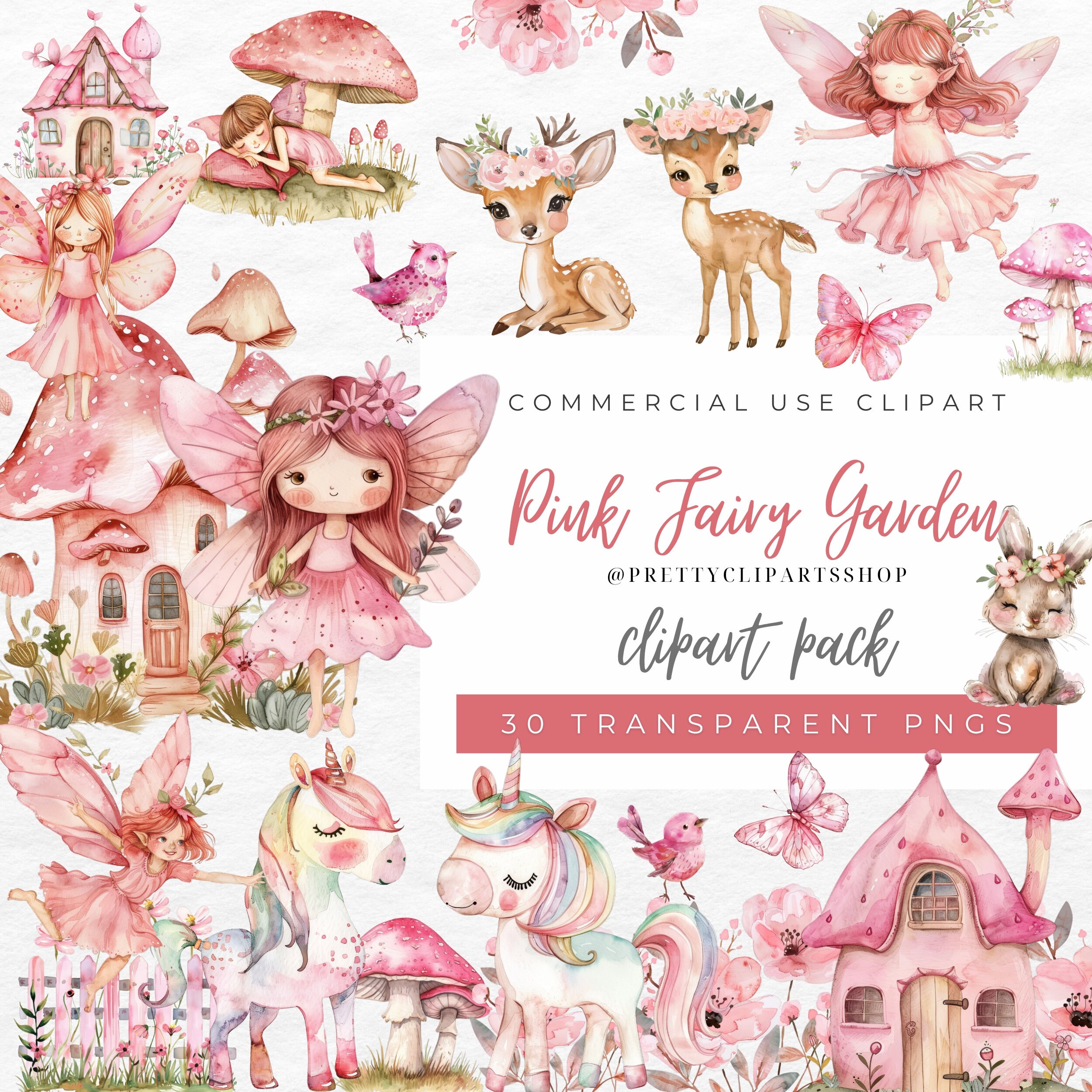 Watercolor Fairy Clipart, Pink Fairy PNG, Fairy Garden, Mushroom ...