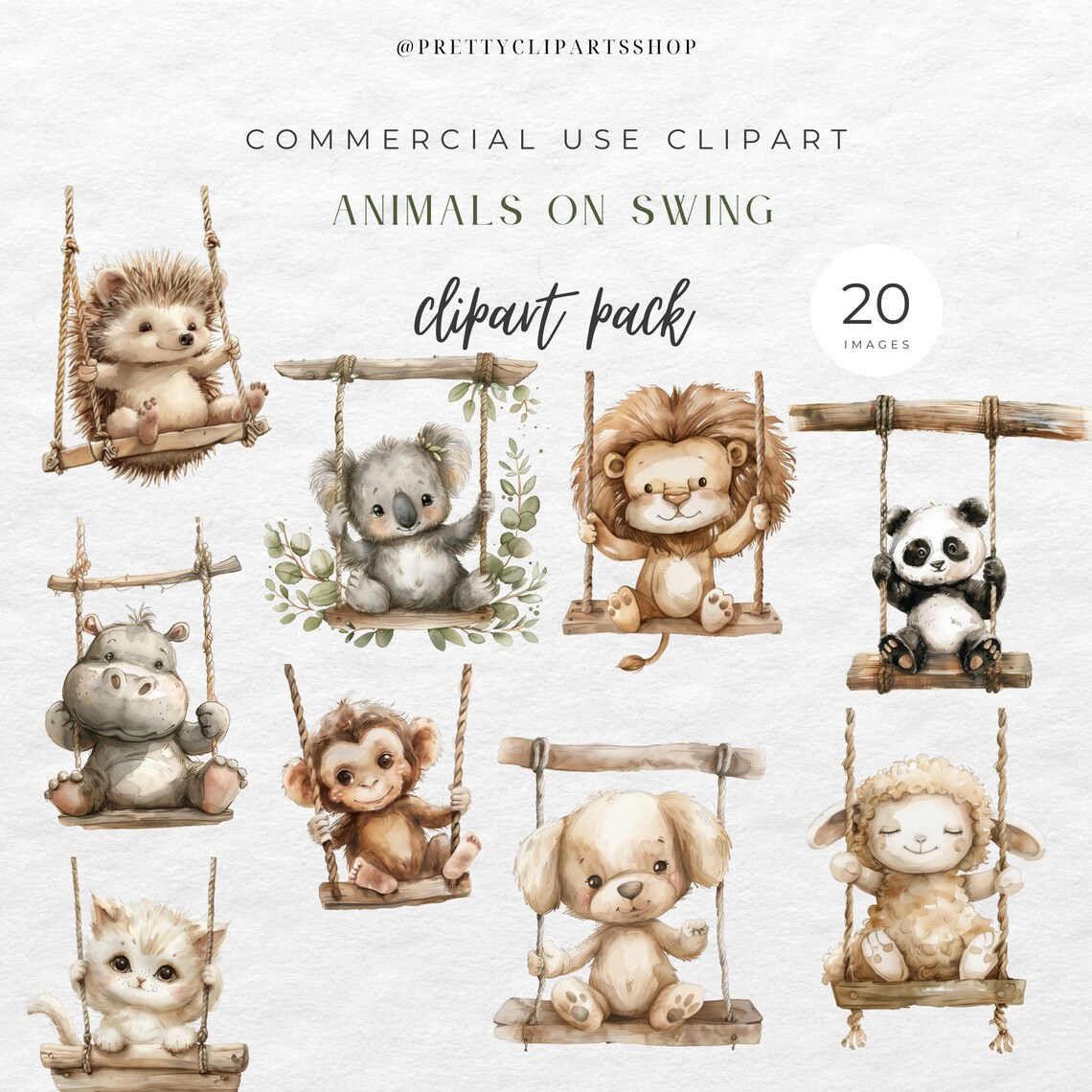 Animals on Swings Clipart, Card Making, Farm, Nursery Animals, Safari ...