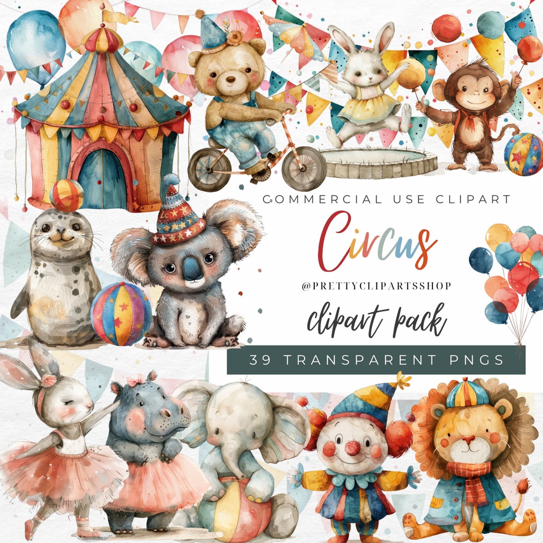 Cute Circus Watercolor Clipart, Clown Core, Colorful Nursery Decor ...