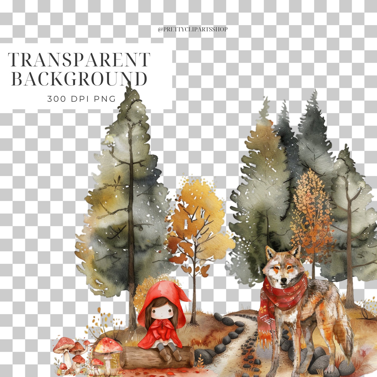 Little Red Riding Hood Clipart, Fairytale Clipart, Woodland, Cute ...