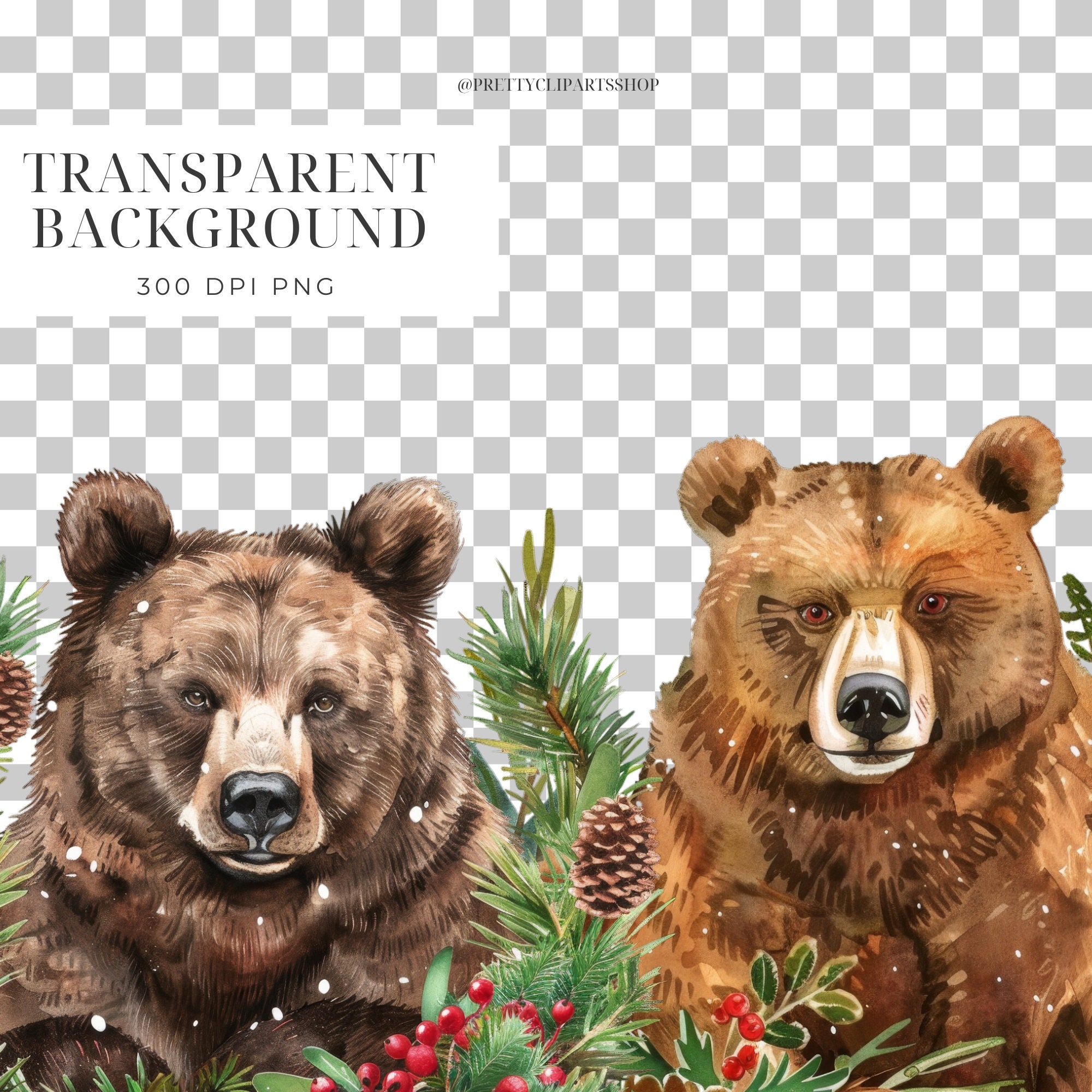 Watercolor Christmas Bear Clipart: Boho Woodland Animals (PNG) - Etsy