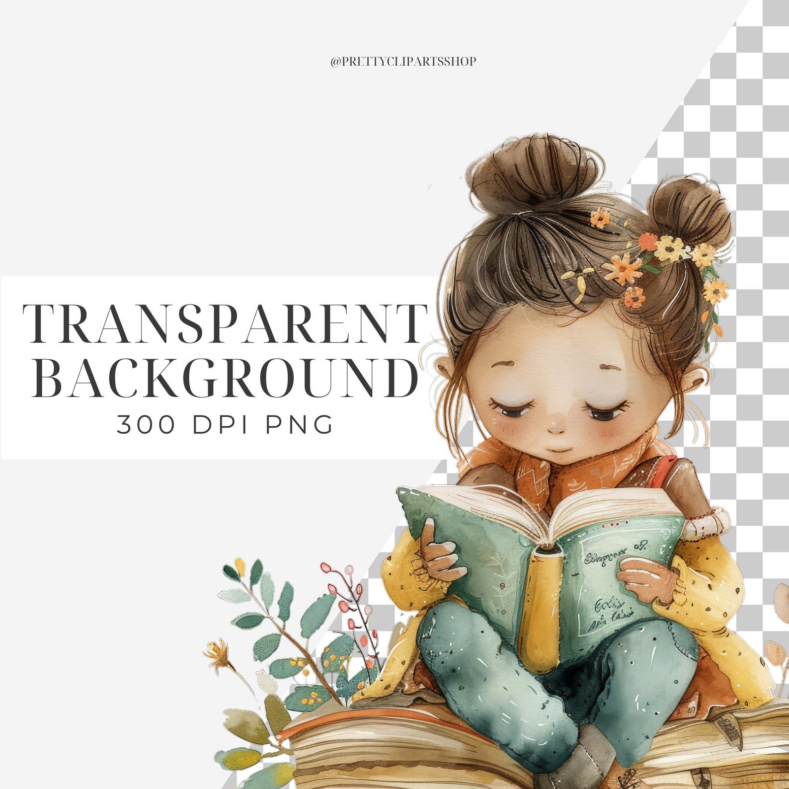 Watercolor Toddler Reading Book Clipart for Commercial Use Booklover ...