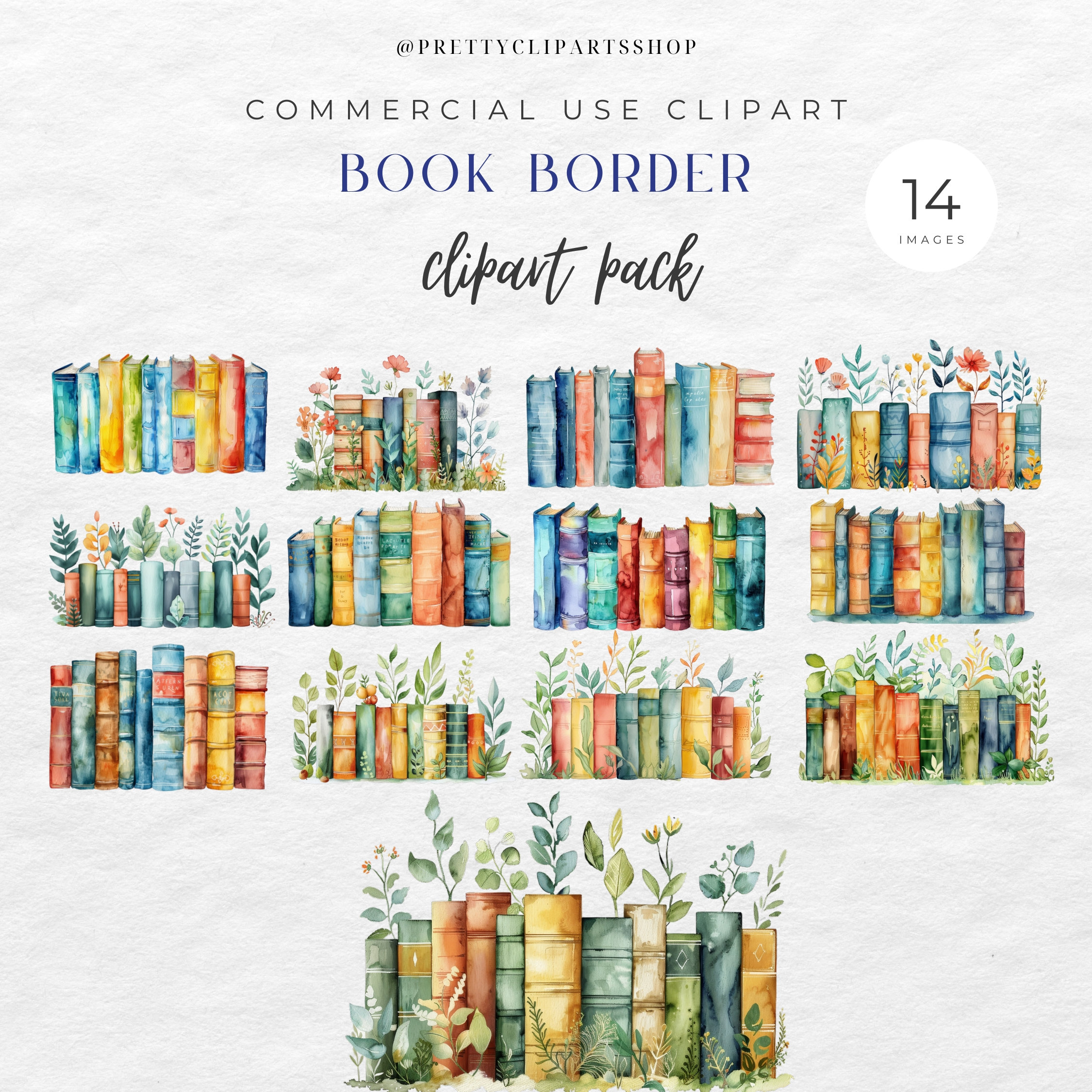 Book Border Clipart for Commercial Use, Bookshelf Cottagecore, Book Clip Art, Reading Flowers ...