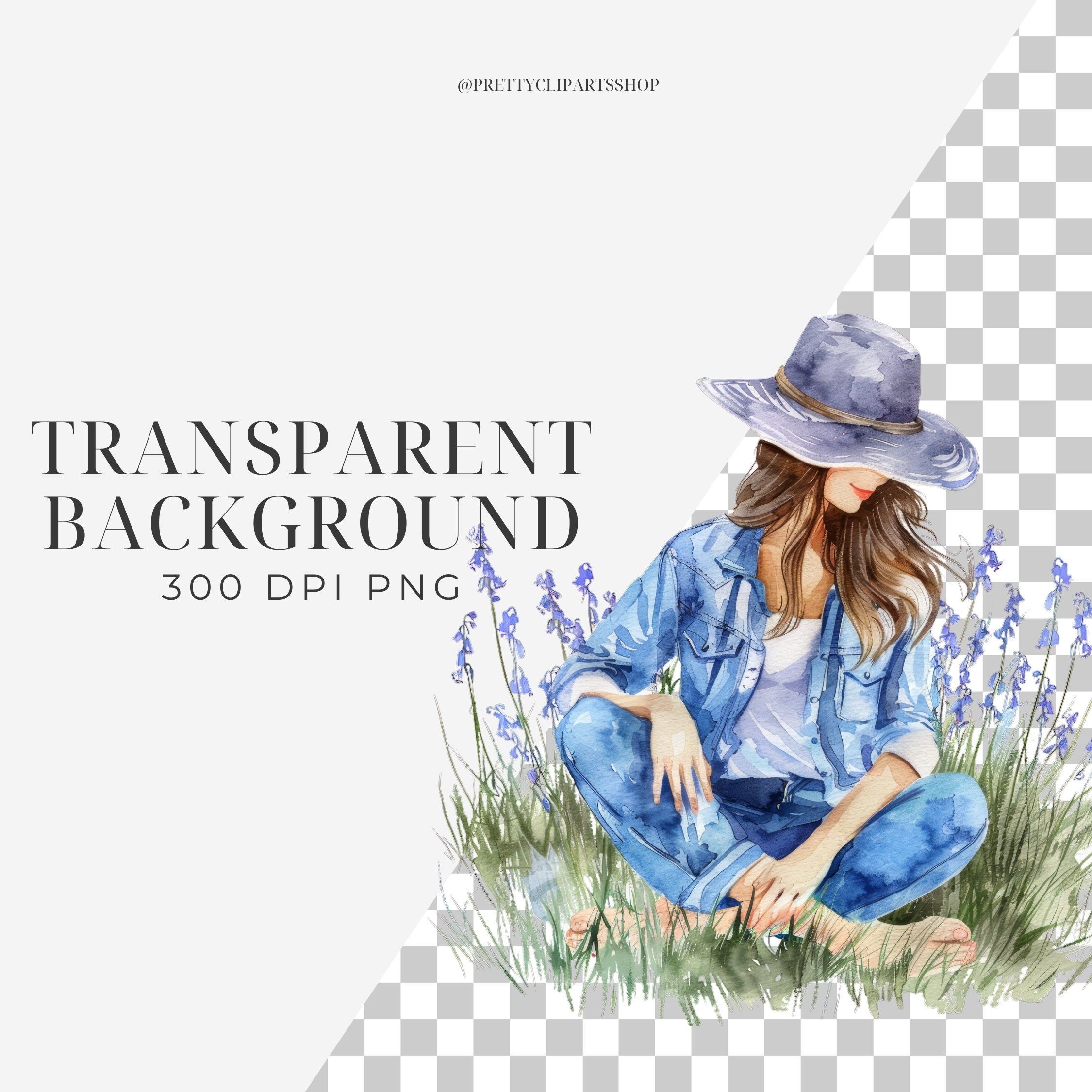 Denim Girl Watercolor Clipart, Bluebells Clipart, Commercial Use ...