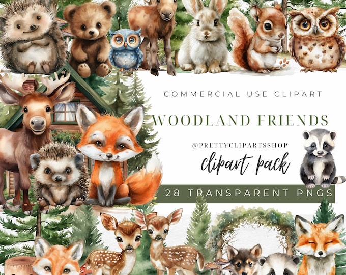 Watercolor Woodland Animals Clipart, Forest Animals Clipart, Cute ...