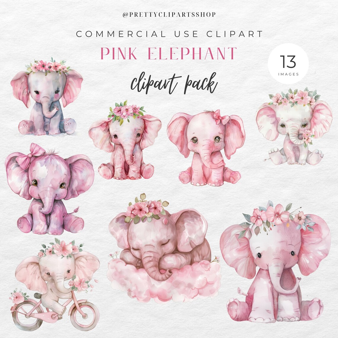 Pink Baby Elephant Baby Shower Clipart for Commercial Use Watercolor ...