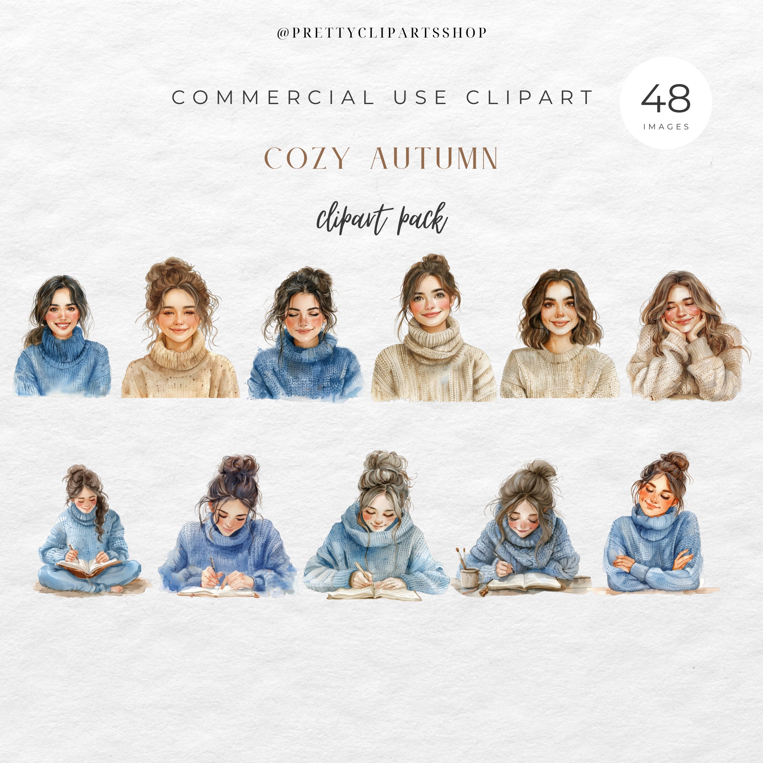 Cozy Planner Clipart, Watercolor Cozy Fall Clipart Bundle, Bookworm ...