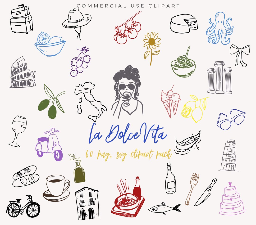 60+ Whimsical Hand-drawn Doodle Italian PNG Clipart Wedding SVG Clipart ...