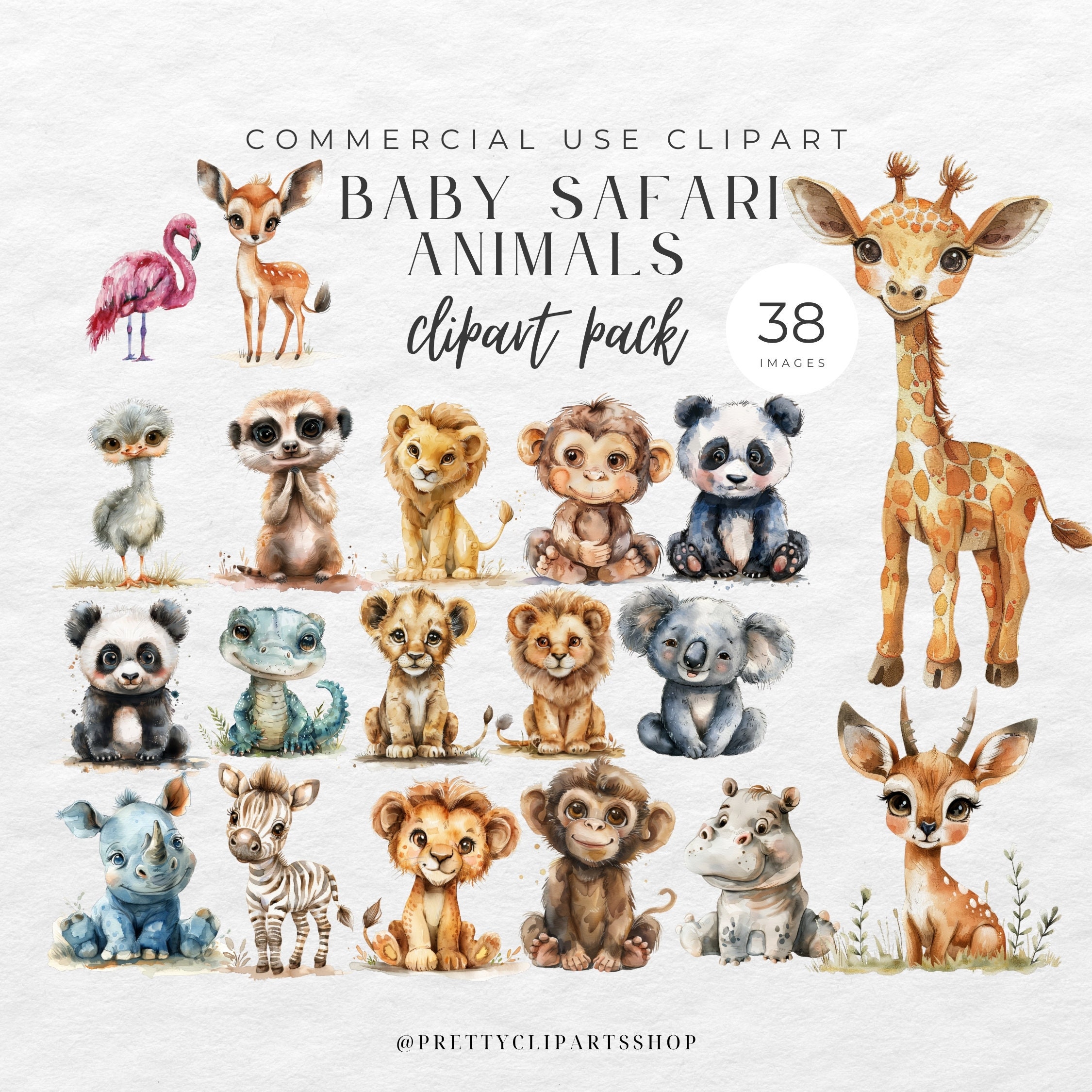 Baby Safari Animal Watercolor Cliparts, Nursery Clipart, Wild One Baby ...