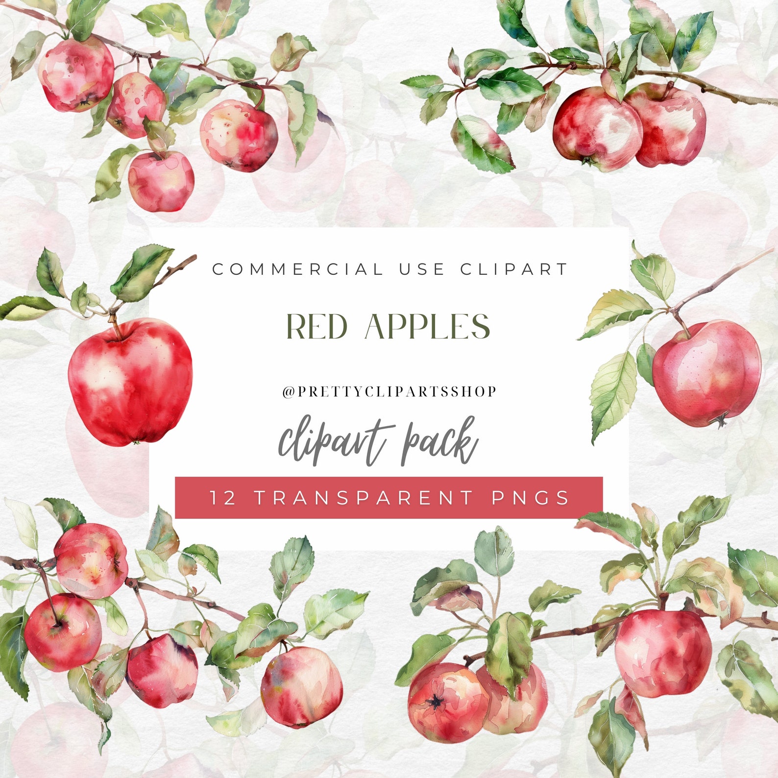 Watercolor Red Apple Clipart for Commercial Use, Transparent PNG ...