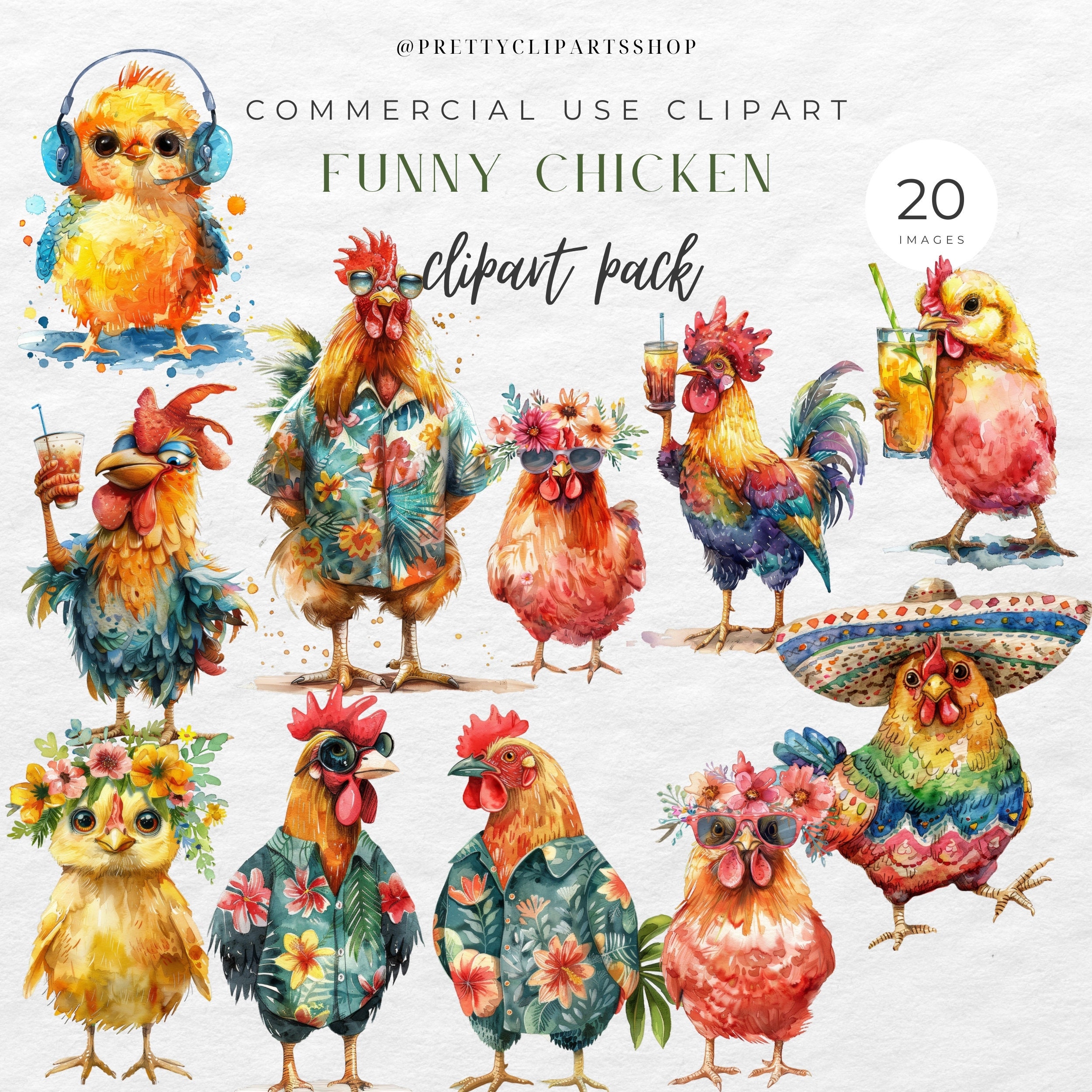 Funny Chicken Clip Art Watercolor PNG Transparent Chicken PNG Clipart ...