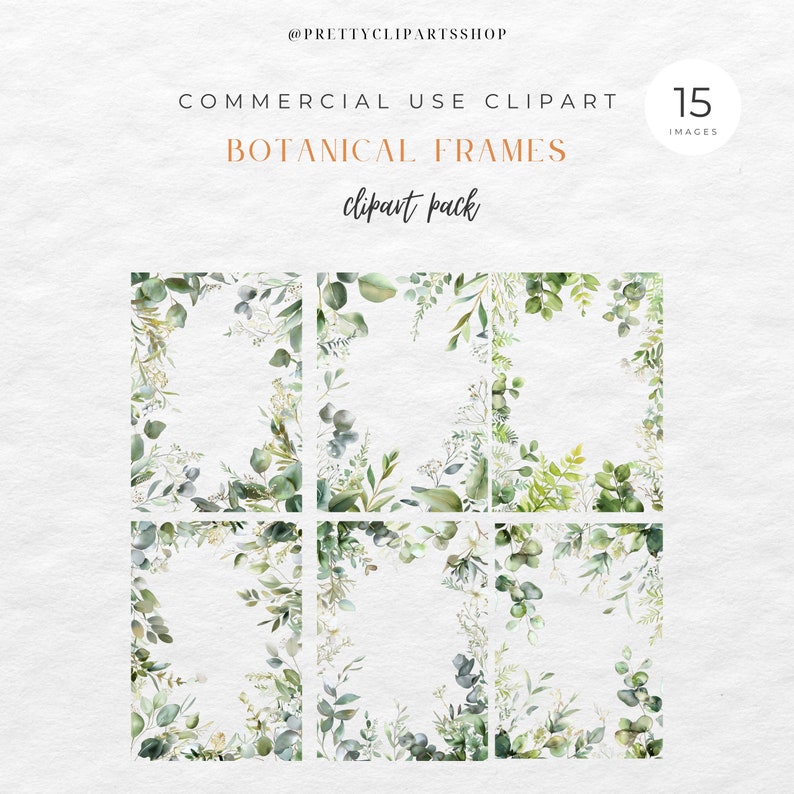 15 Watercolor Botanical Frame and Wreath PNG Cliparts for Commercial ...