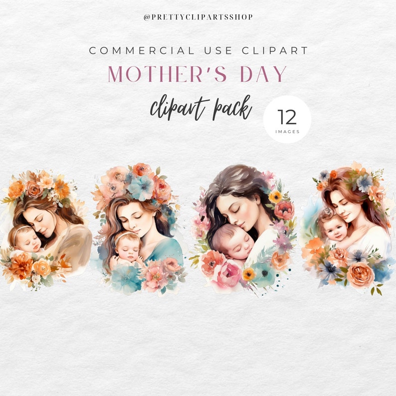 Floral Mother's Day Watercolor Cliparts, Family Clipart, PNG ...
