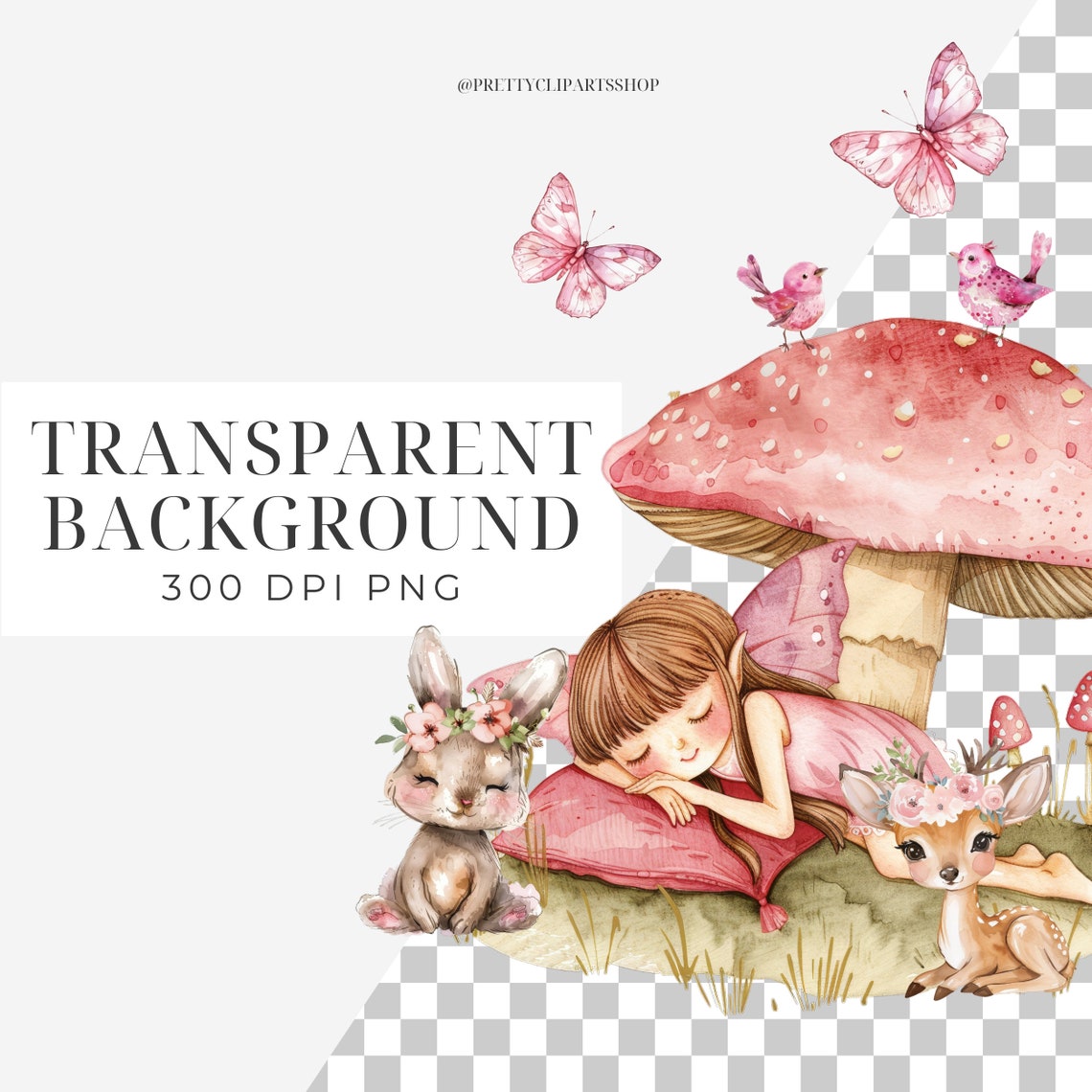 Watercolor Fairy Clipart, Pink Fairy PNG, Fairy Garden, Mushroom ...