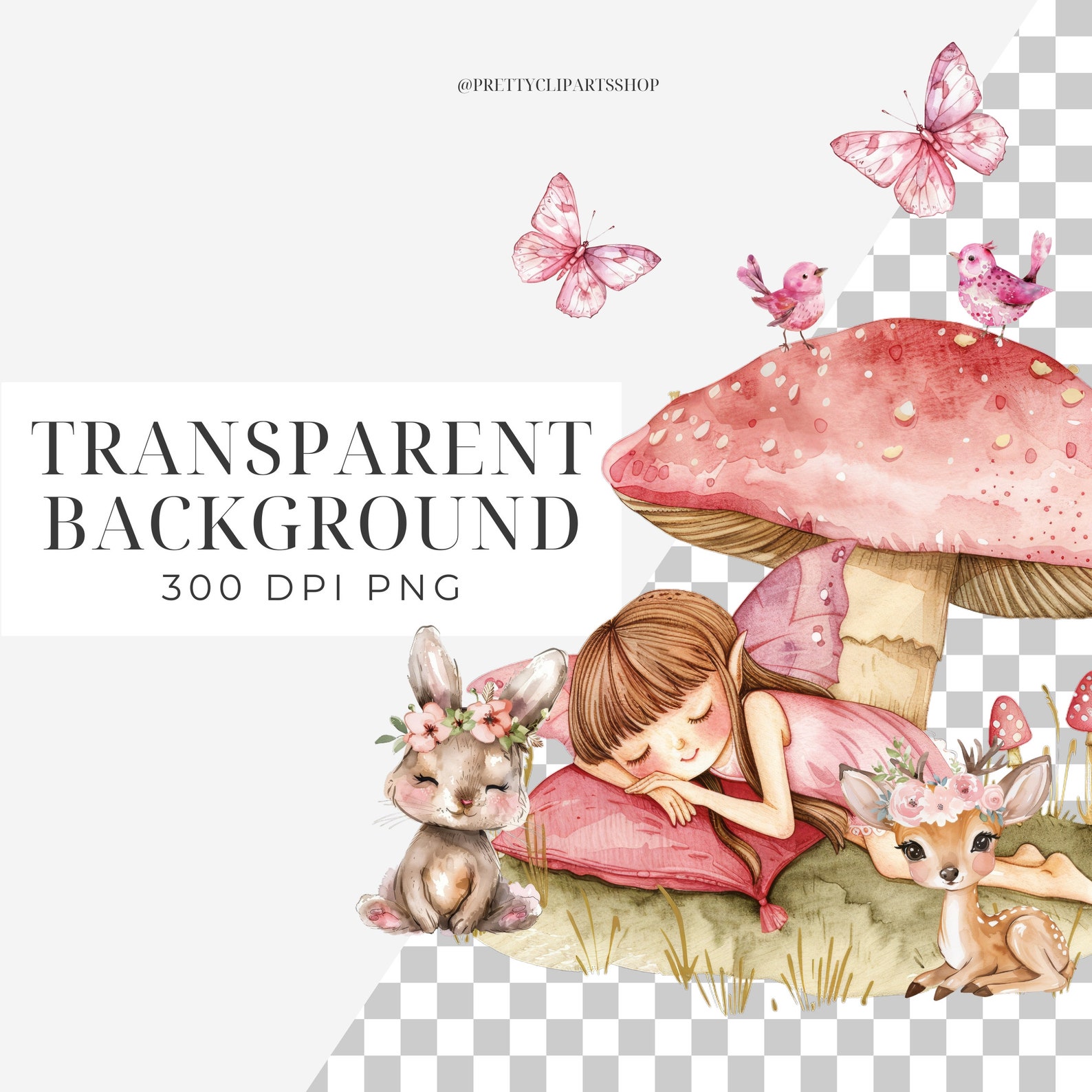 Watercolor Fairy Clipart, Pink Fairy PNG, Fairy Garden, Mushroom ...