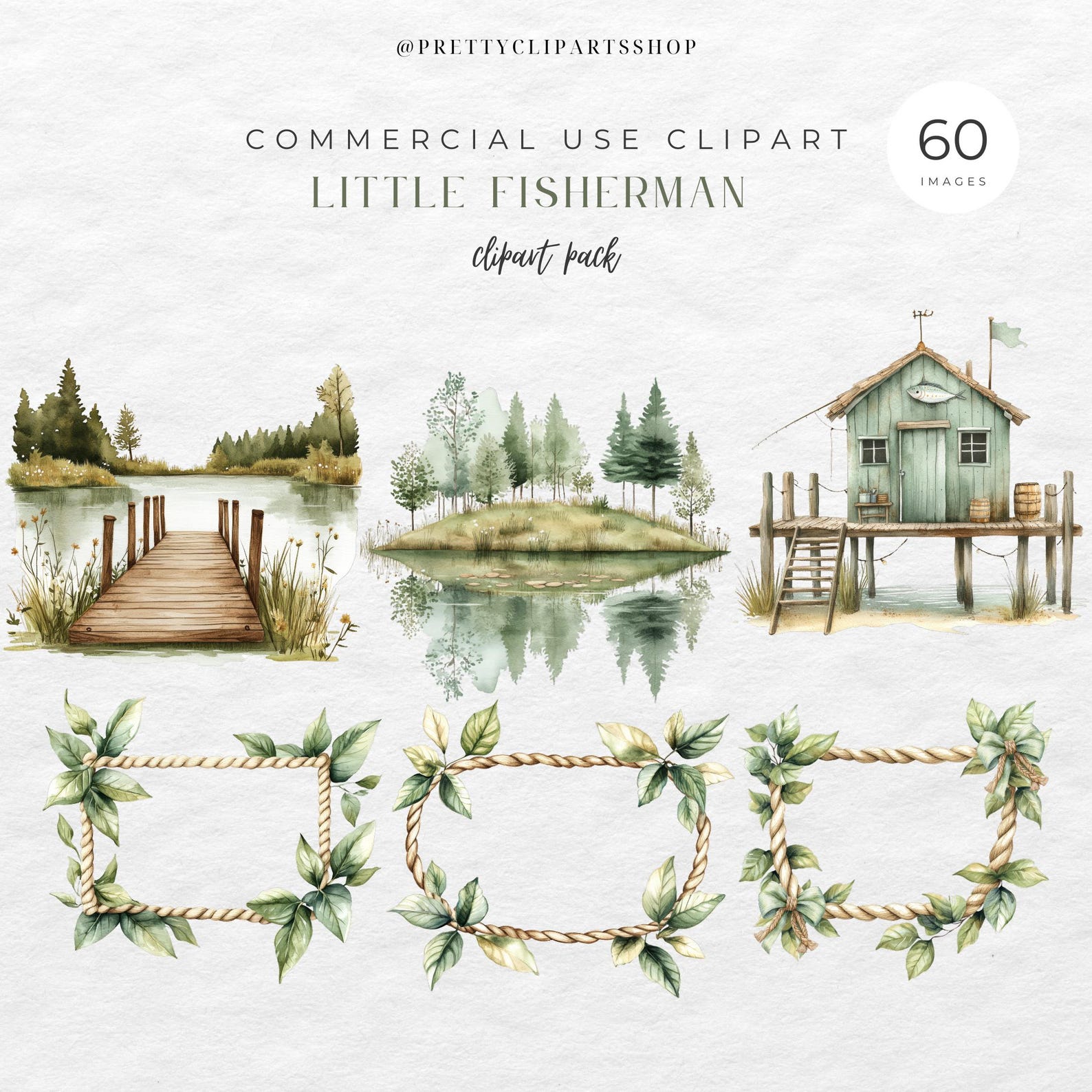 Little Fisherman Watercolor Clipart: Fishing Theme (PNG Digital ...