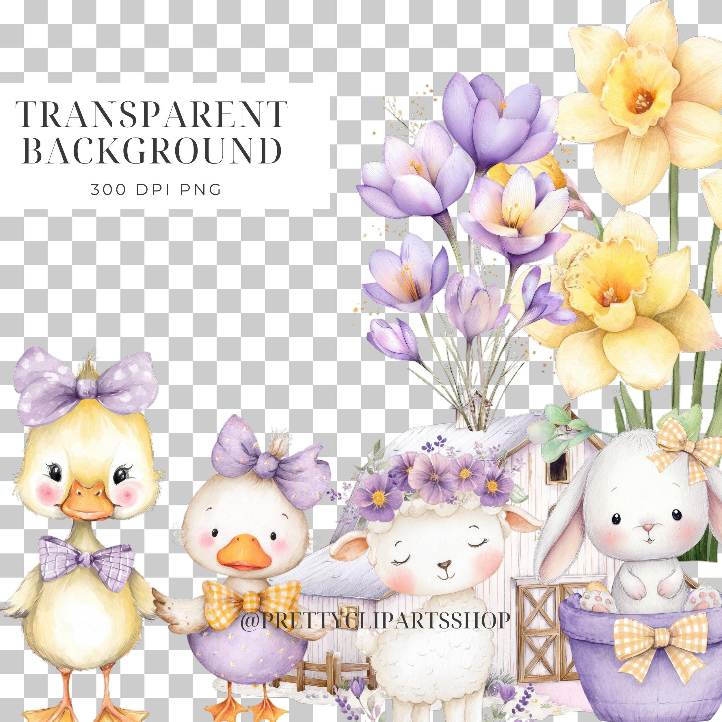 Spring Farm Animals Easter PNG Watercolor Clipart Bundle Set Digital ...