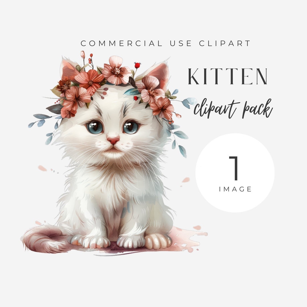 Little Kitten Watercolor PNG Clipart for Commercial Use, Nursery Animal ...