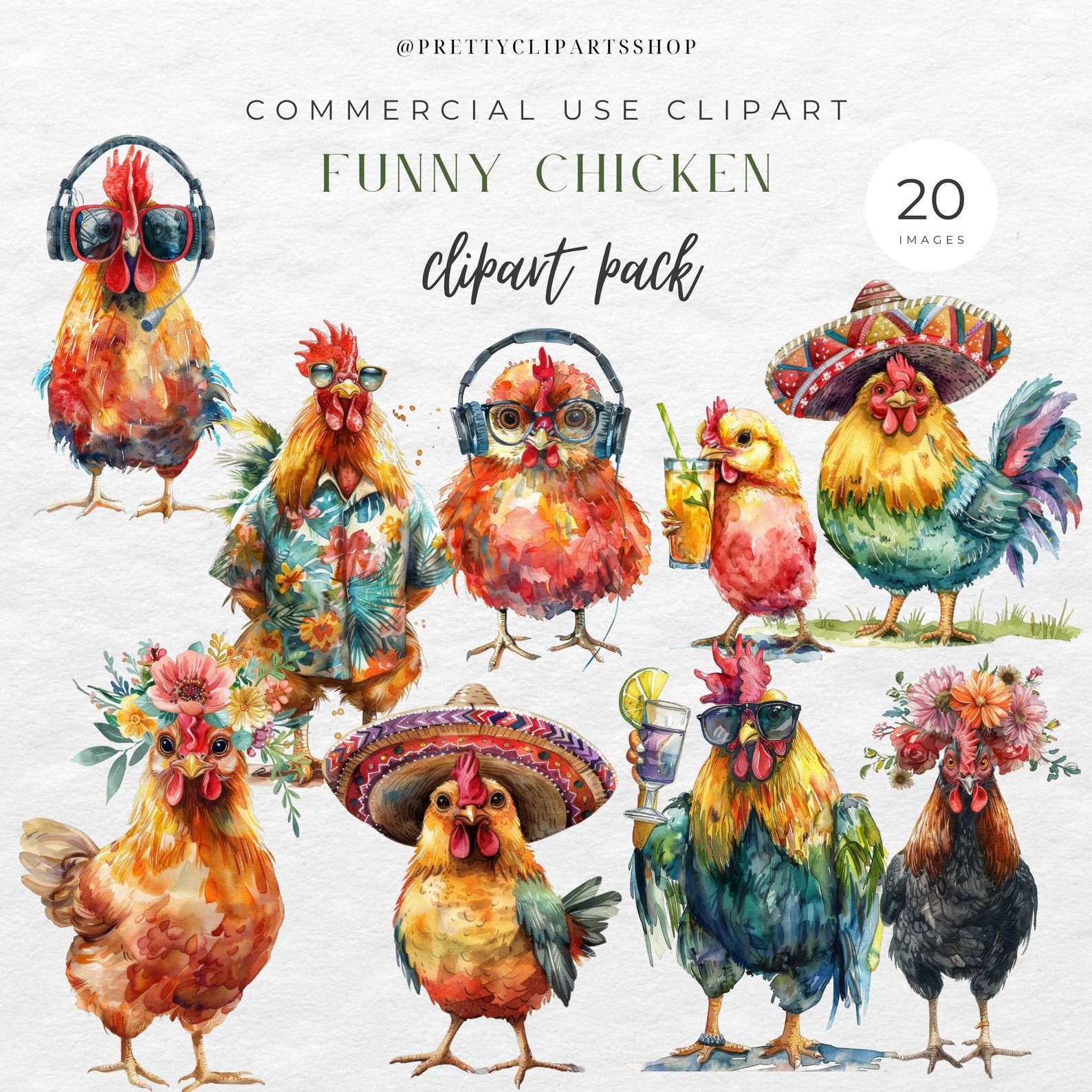 Funny Chicken Clip Art Watercolor PNG Transparent Chicken PNG Clipart ...