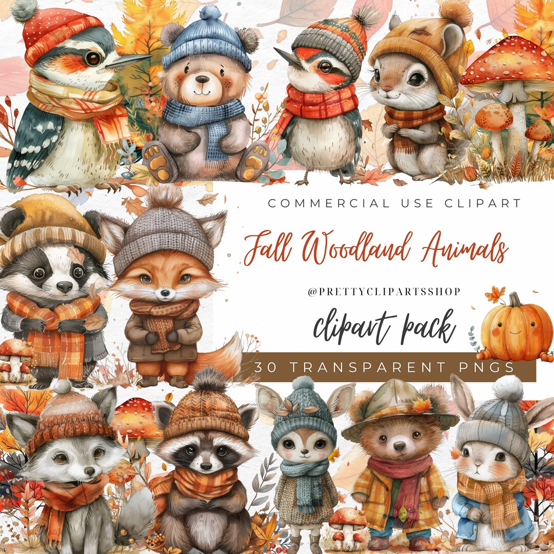 Fall Woodland Animals Clipart, Forest Animals Clipart, Nursery Woodland ...