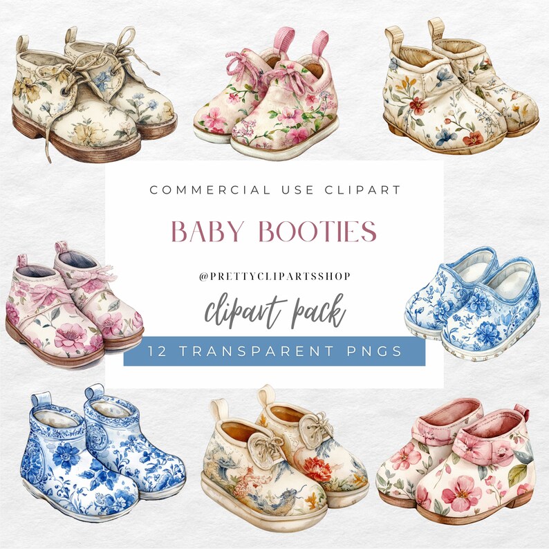 Cute Watercolor Baby Booties PNG Clipart Set for Commercial Use, Baby ...