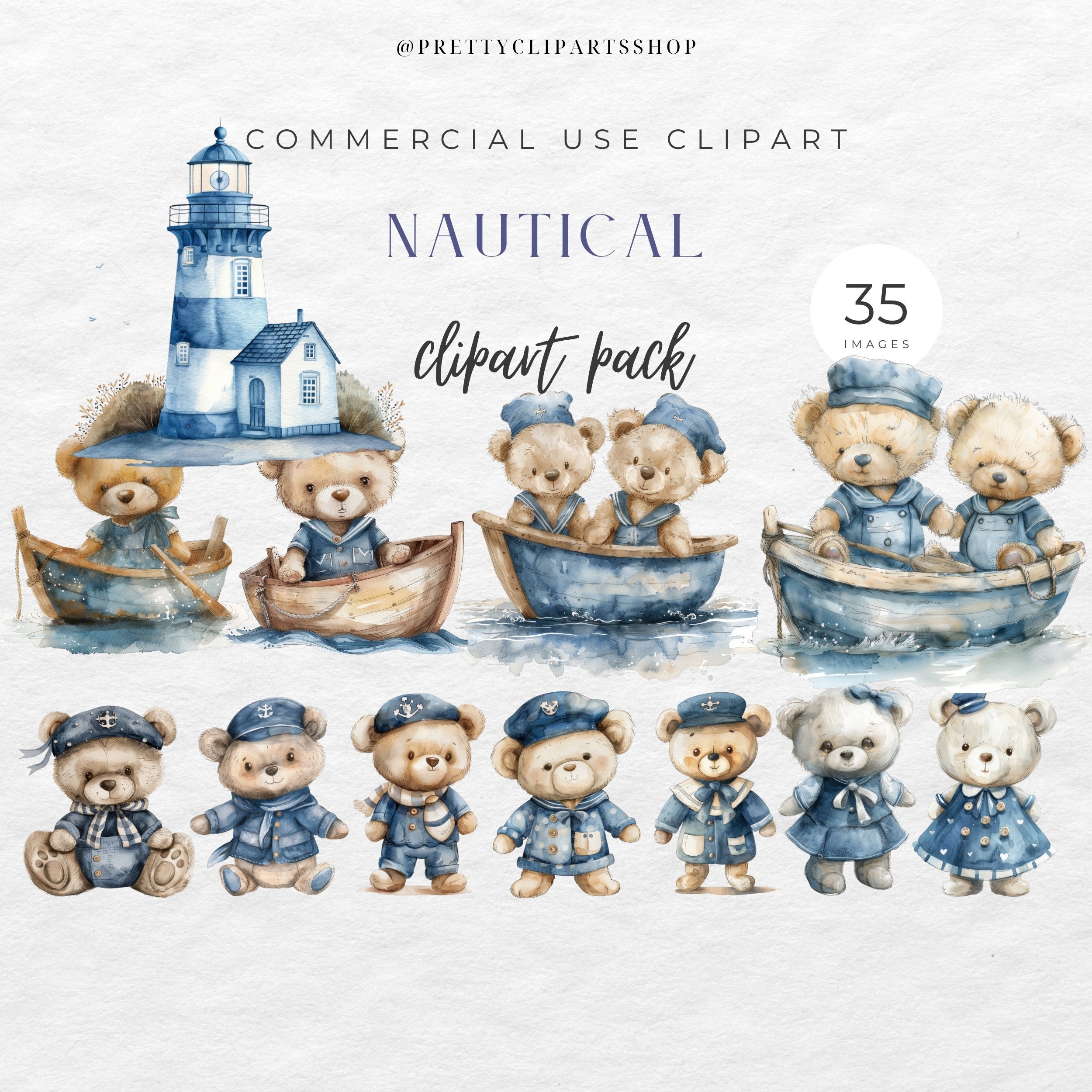 Baby Boy Nautical Clipart Set, Teddy Bear Nursery Clipart, Baby Sailor ...