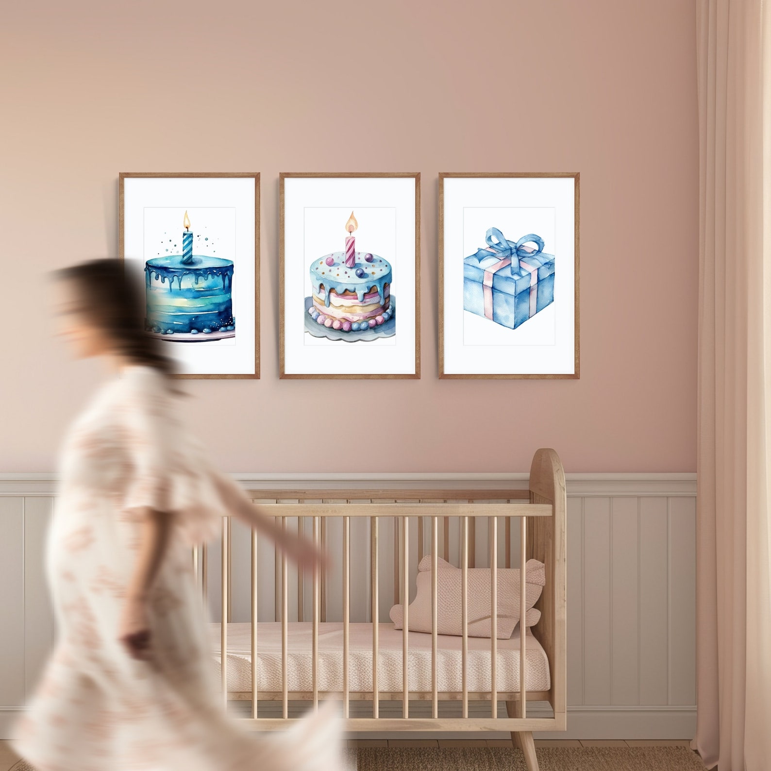 Blue Birthday Clipart Set, Watercolor Cake & Balloons, Instant Download ...