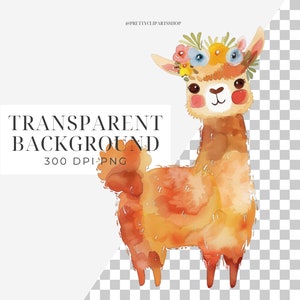 Boho Cute Llama Alpaca PNG Clipart Bundle, Watercolor Clipart, Cute ...