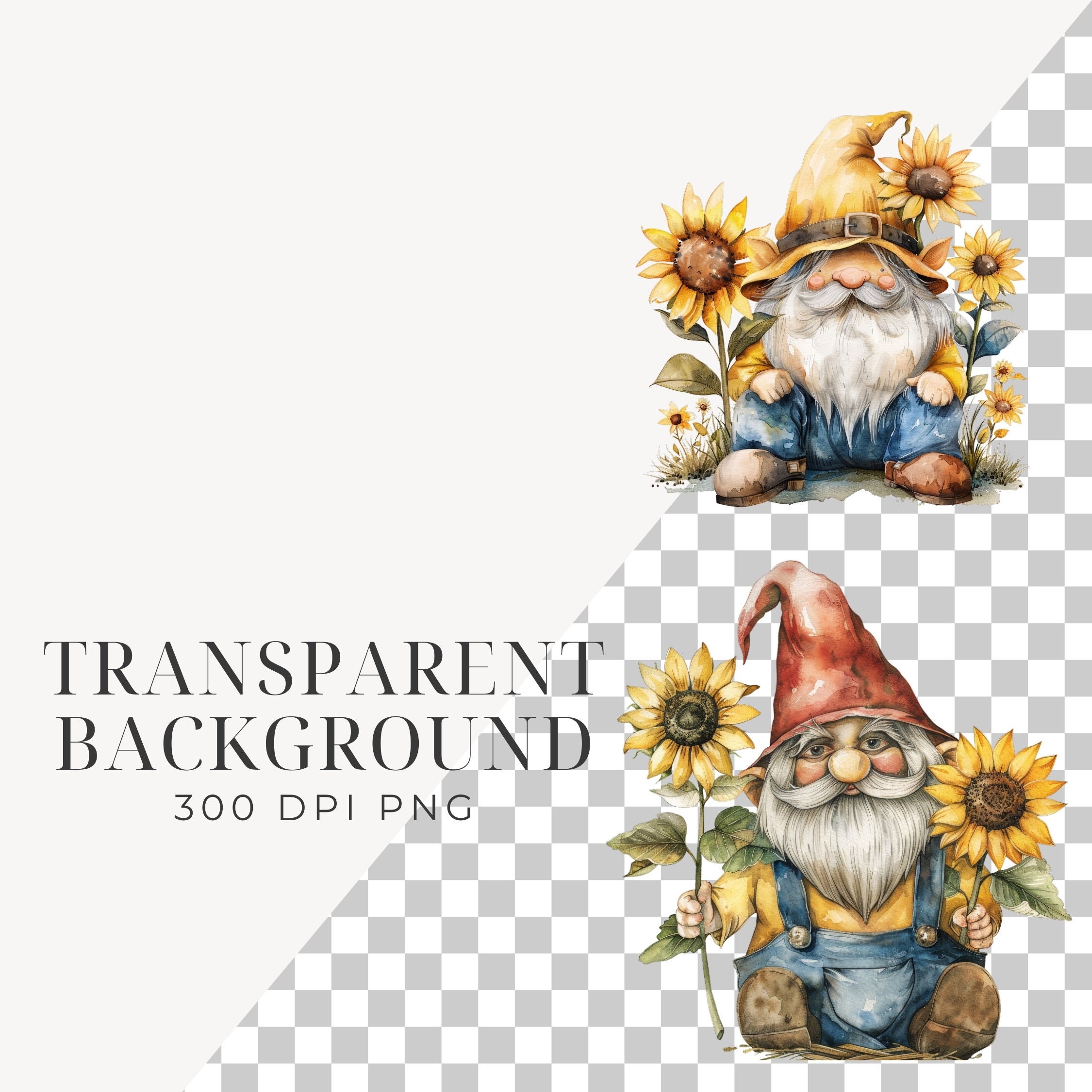 Sunflower Gnome Clipart, Garden Gnome, Watercolor Clipart, Commercial ...