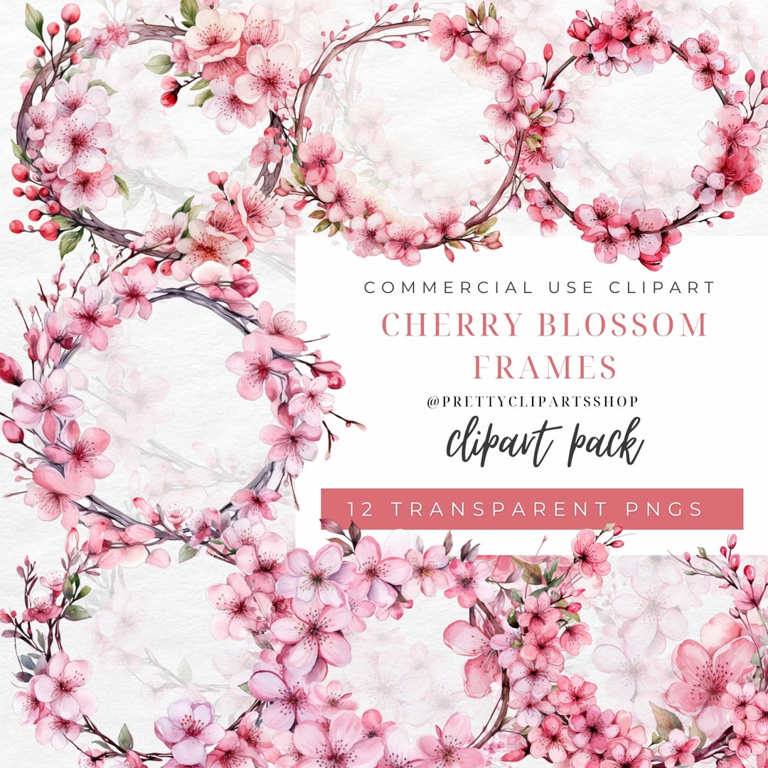 Cherry Blossom Frame Clipart, Watercolor Sakura Blossom PNG, Floral ...
